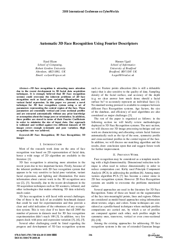 (PDF) Automatic 3D Face Recognition Using Fourier Descriptors