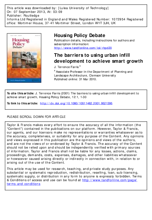 (PDF) Housing Policy Debate The barriers to using urban infill ...