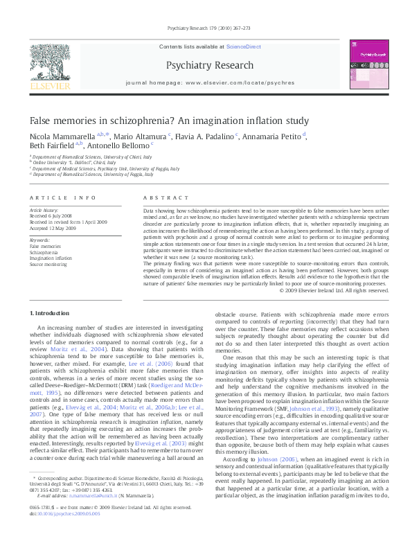 (PDF) False memories in schizophrenia? An imagination inflation study
