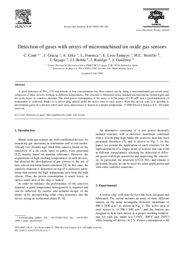(PDF) Detection of gases with arrays of micromachined tin oxide gas sensors