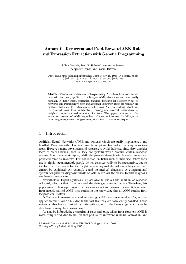 (PDF) Automatic Recurrent and Feed-Forward ANN Rule and Expression Extraction with Genetic ...