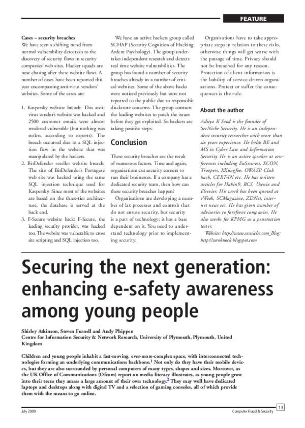 (PDF) Securing the next generation: enhancing e-safety awareness among ...