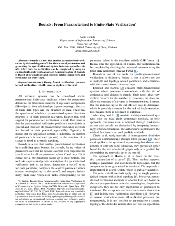 Pdf Bounds From Parameterised To Finite State Verification Antti