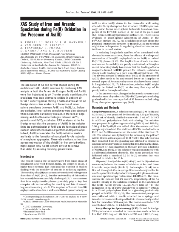 (PDF) XAS Study of Iron and Arsenic Speciation during Fe(II) Oxidation ...