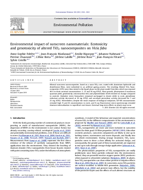 (PDF) Environmental impact of sunscreen nanomaterials: Ecotoxicity and ...