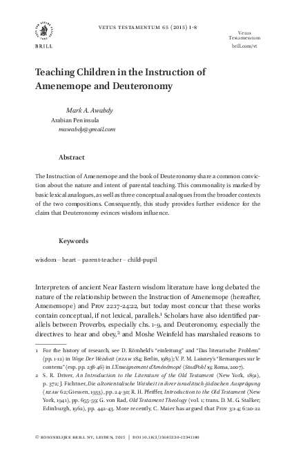 (PDF) Teaching Children in the Instruction of Amenemope and Deuteronomy