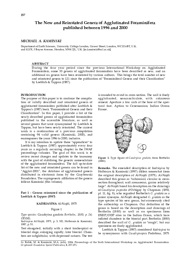 AGGLUTINATED FORAMINIFERA: AN INTRODUCTION | Michael A. Kaminski and ...