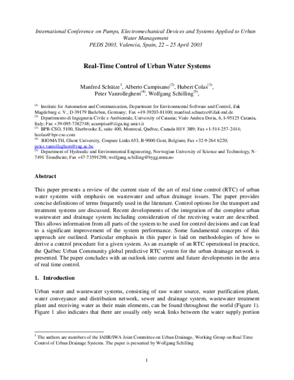 (PDF) Real-Time Control of Urban Water Systems