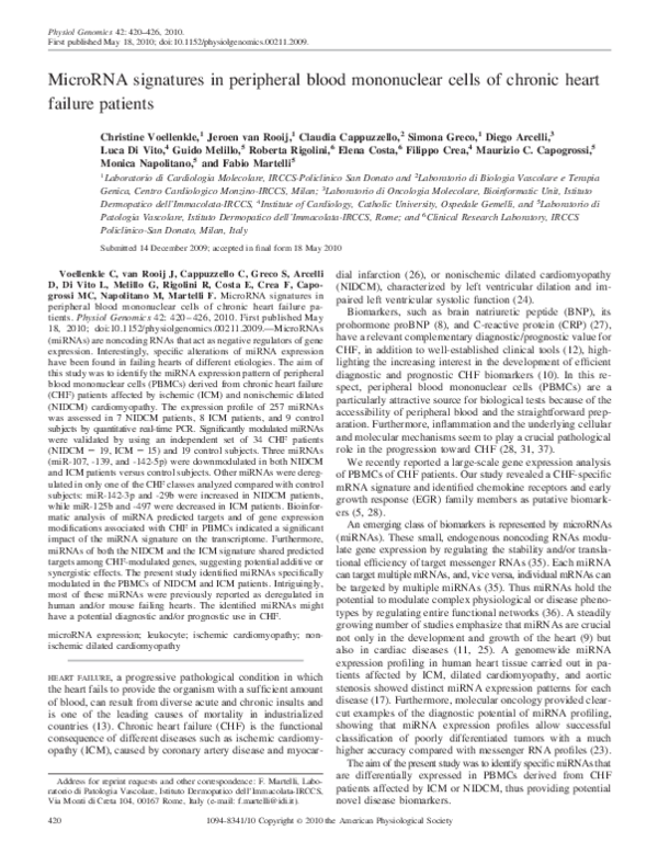 (PDF) MicroRNA signatures in peripheral blood mononuclear cells of chronic heart failure patients