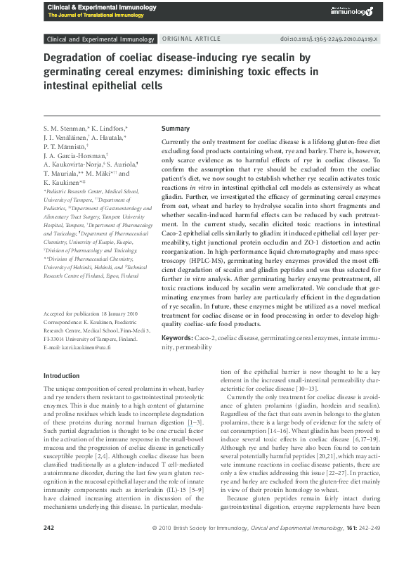 (PDF) Degradation of coeliac disease-inducing rye secalin by ...