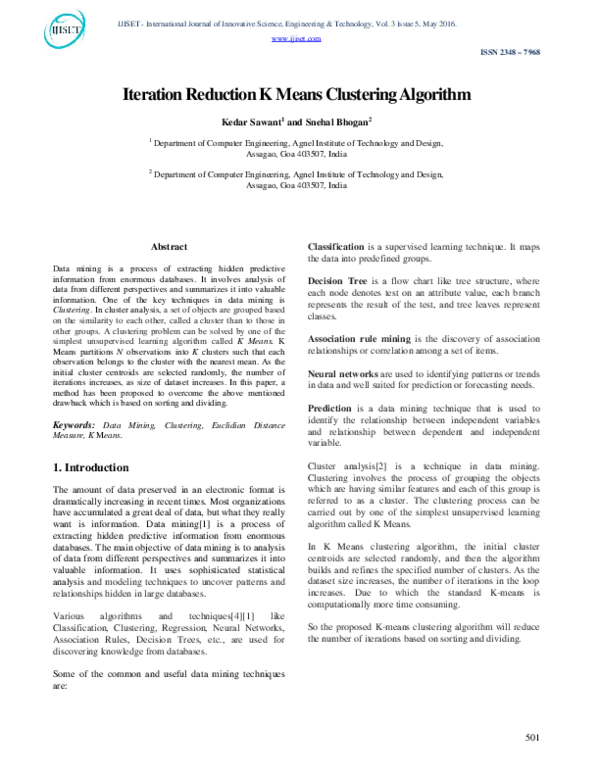 Pdf Iteration Reduction K Means Clustering Algorithm 