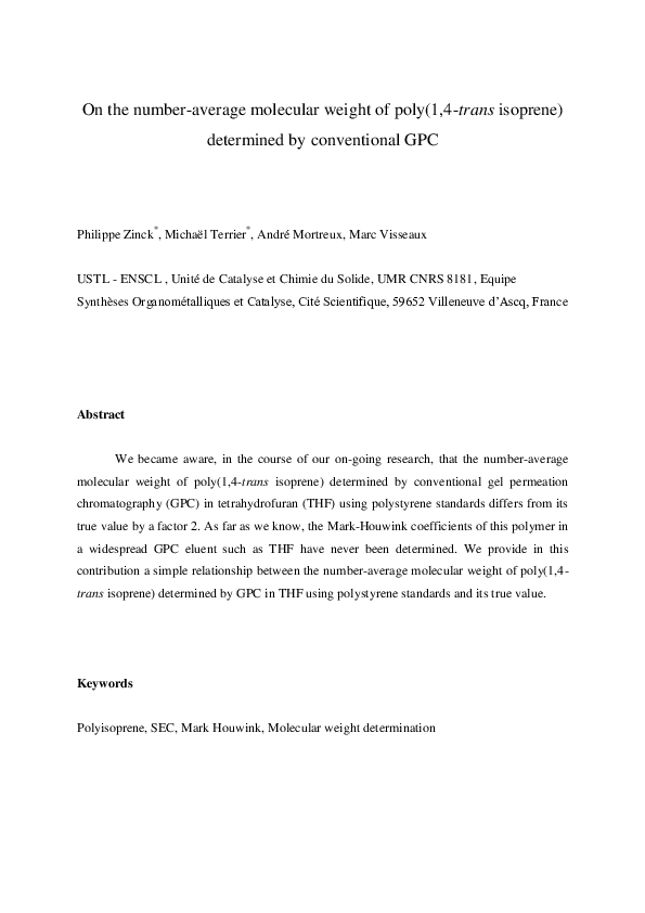 (PDF) On the number-average molecular weight of poly(1,4-trans isoprene ...