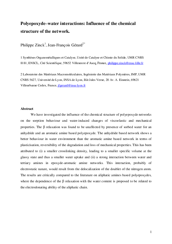 (PDF) Polyepoxide–water interactions: Influence of the chemical ...