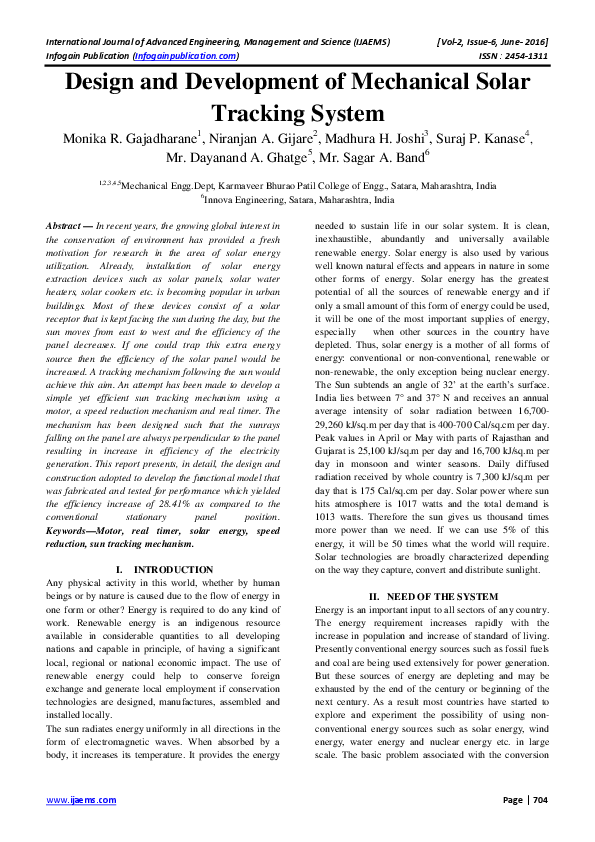 (PDF) Design and Development of Mechanical Solar Tracking System