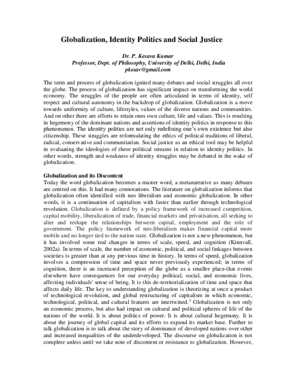 (PDF) Globalization, Identity Politics and Social Justice