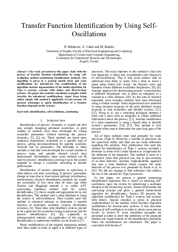 Pdf Transfer Function Identification By Using Self Oscillations