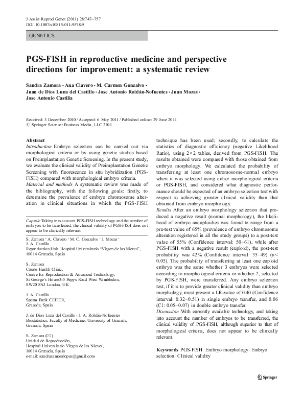 (PDF) PGS-FISH in reproductive medicine and perspective directions for ...