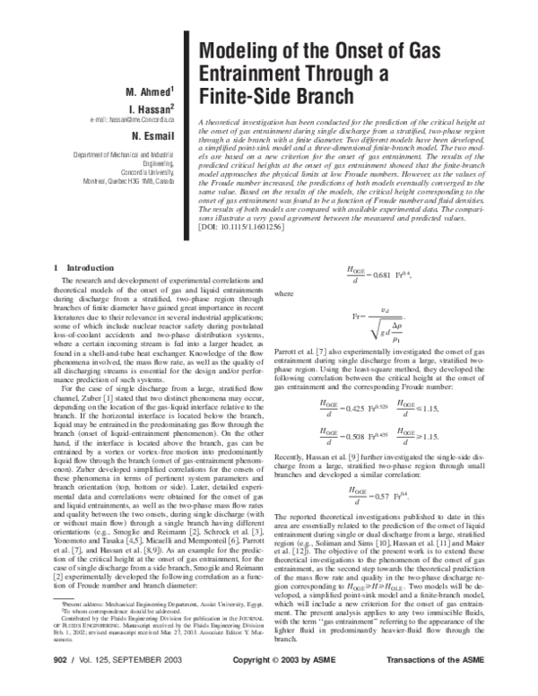 (PDF) Theoretical Analysis of the Onset of Gas Entrainment from a ...