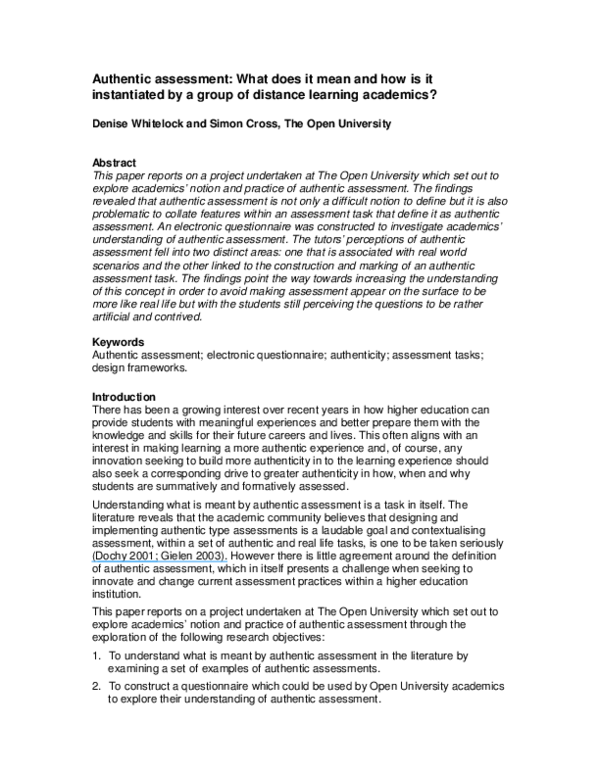 (PDF) Authentic assessment: What does it mean and how is it ...
