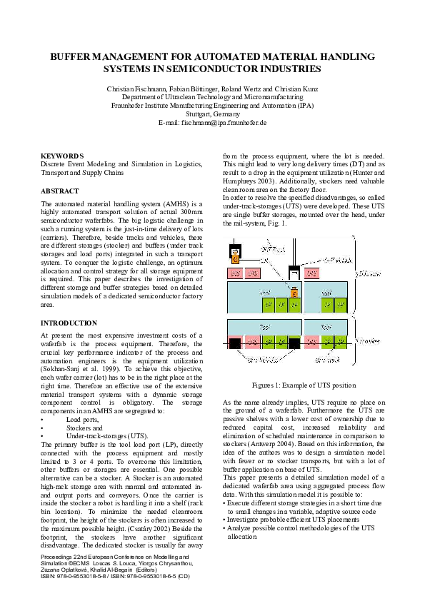 Pdf Buffer Management For Automated Material Handling Systems In Semiconductor Industries