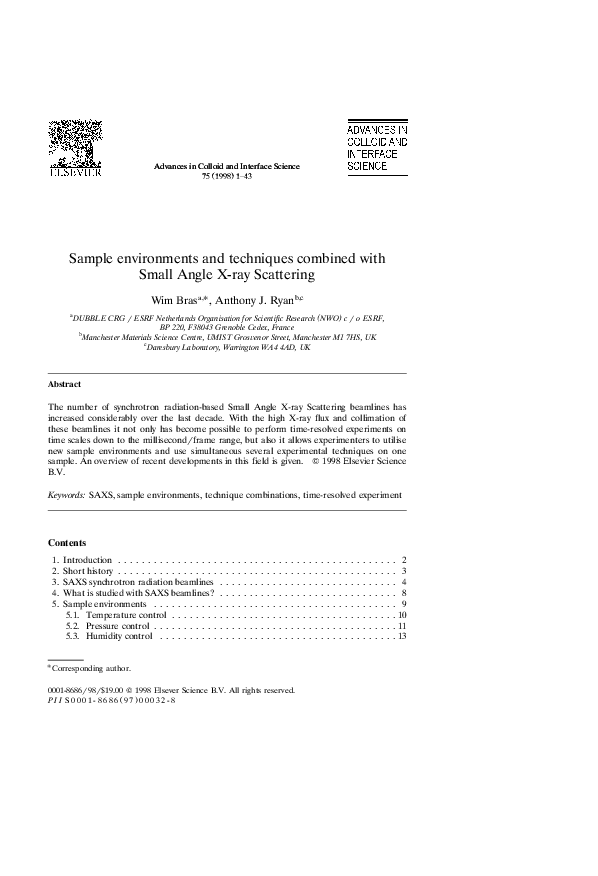 (PDF) Sample environments and techniques combined with Small Angle X-ray Scattering