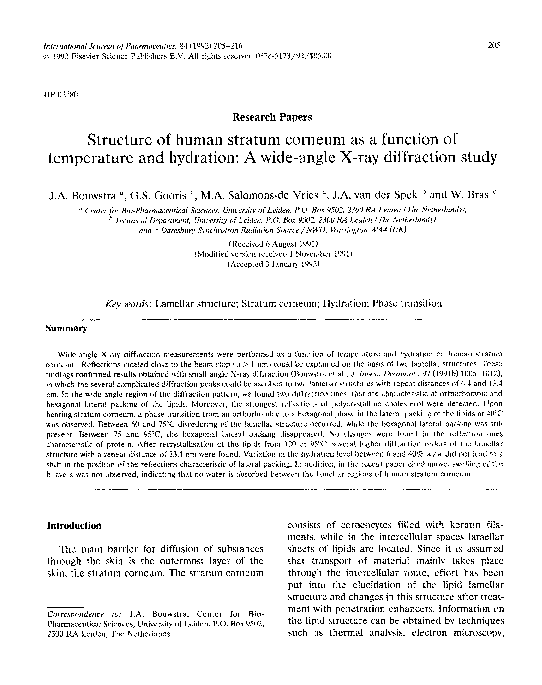 (PDF) Structure of human stratum corneum as a function of temperature and hydration: a wide ...
