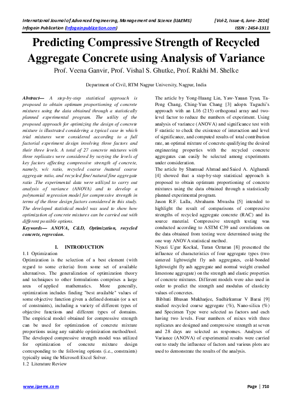 (PDF) Predicting Compressive Strength of Recycled Aggregate Concrete using Analysis of Variance