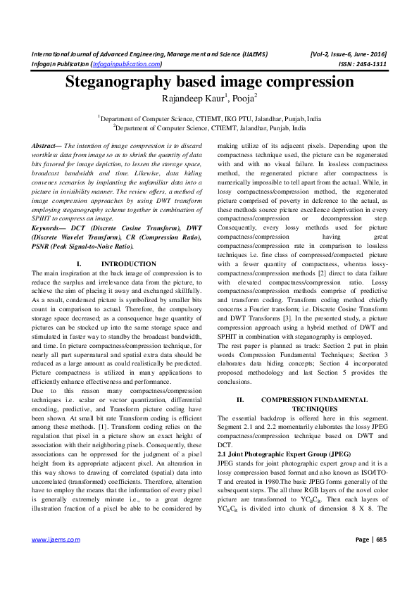 (PDF) Steganography based image compression