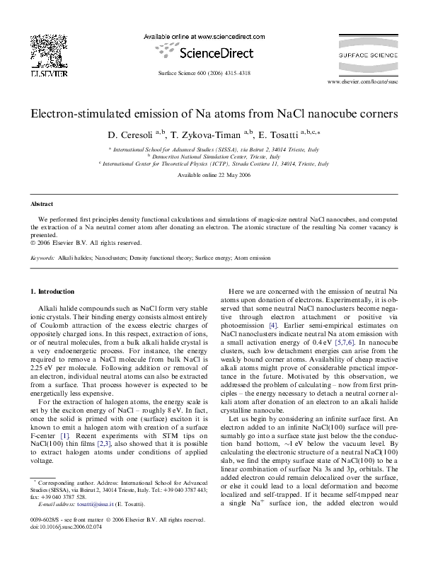 (PDF) Electron-Stimulated Emission of Na Atoms from NaCl Nanocubes