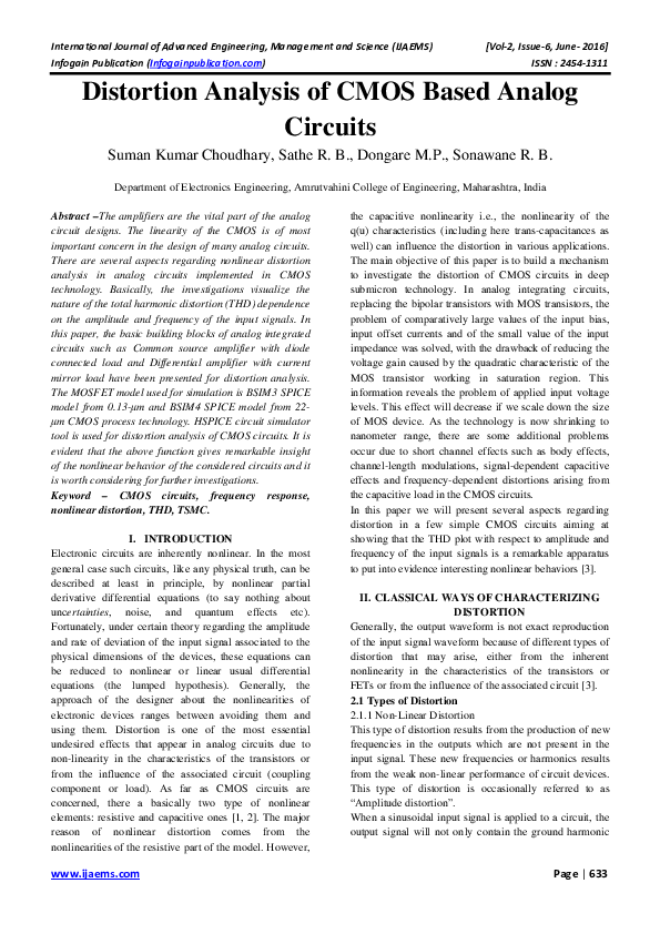 (PDF) Distortion Analysis of CMOS Based Analog Circuits
