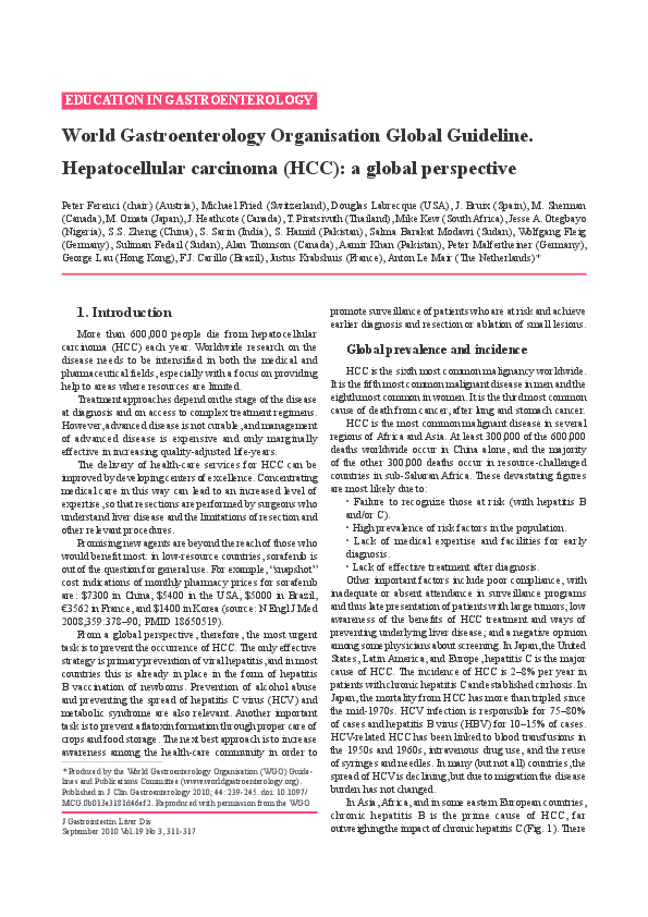 (PDF) World Gastroenterology Organisation Guideline. Hepatocellular carcinoma (HCC): a global ...