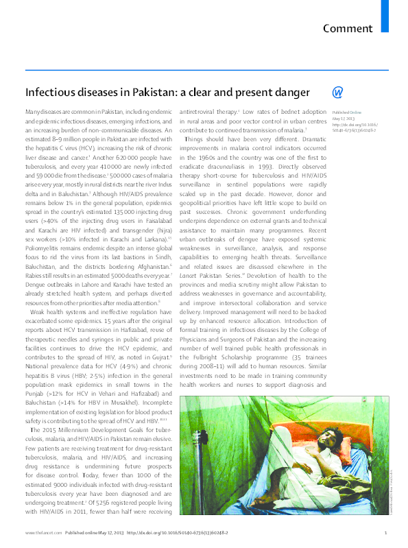 (PDF) Infectious diseases in Pakistan: a clear and present danger