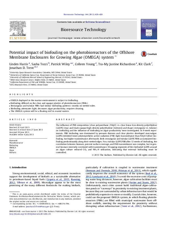 (PDF) Potential impact of biofouling on the photobioreactors of the Offshore Membrane Enclosures ...