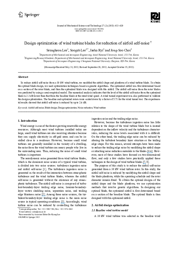 (PDF) Design optimization of wind turbine blades for reduction of ...
