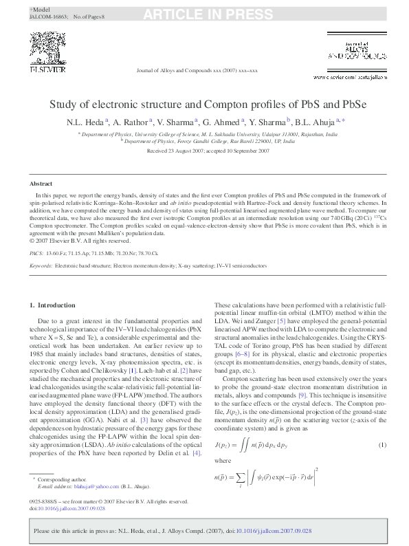 (PDF) Study of electronic structure and Compton profiles of PbS and PbSe