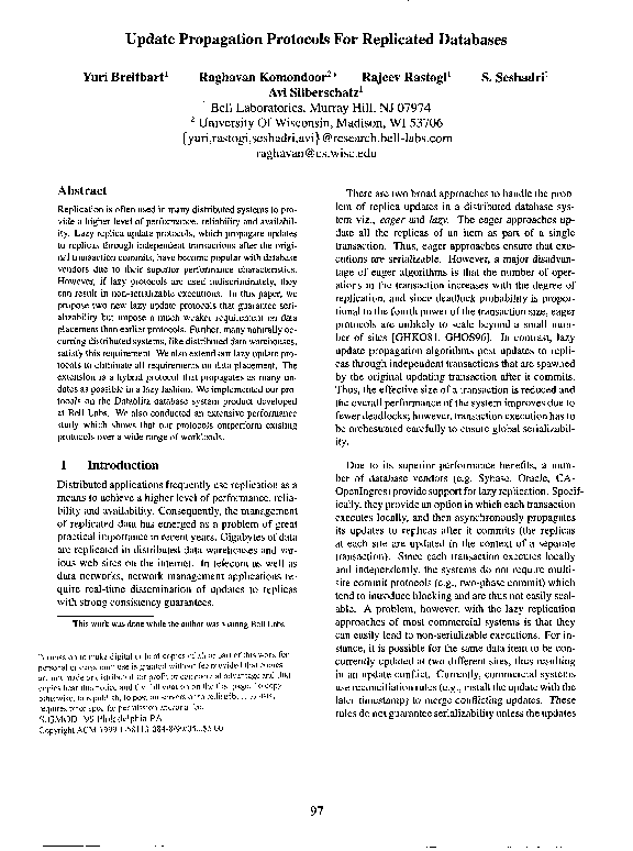 Pdf Update Propagation Protocols For Replicated Databates