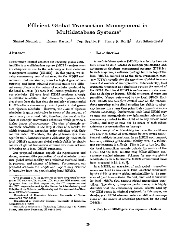 (PDF) Efficient Global Transaction Management in Multidatabase Systems