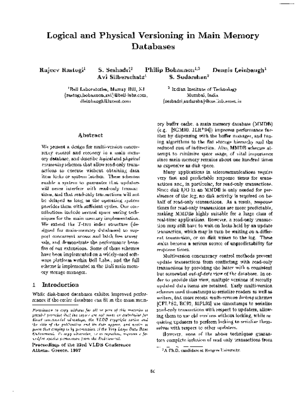 (PDF) Logical and Physical Versioning in Main Memory
