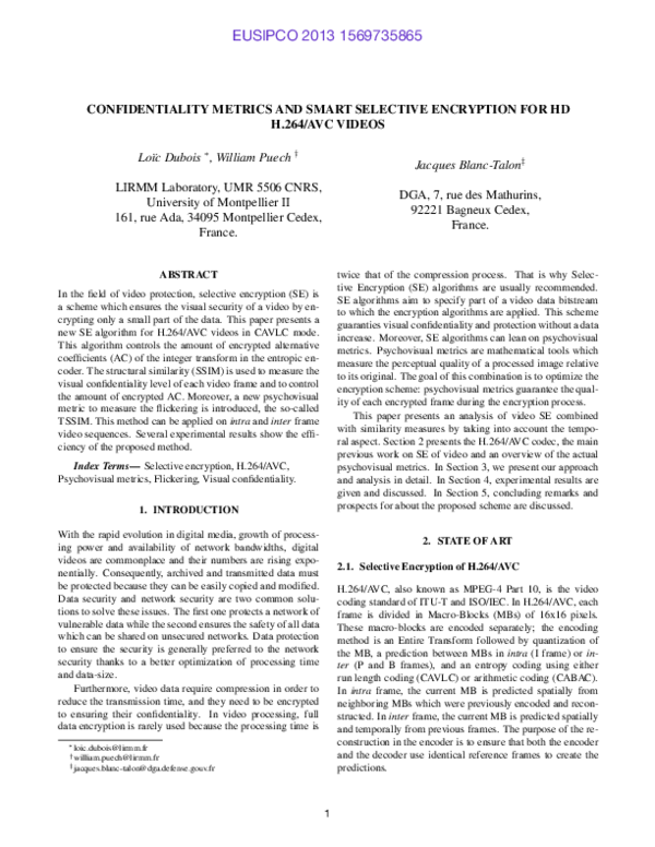 (PDF) Confidentiality metrics and Smart Selective Encryption for HD H ...