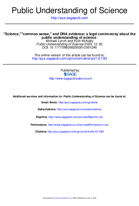 (PDF) Science,""common sense," and DNA evidence: a legal controversy ...