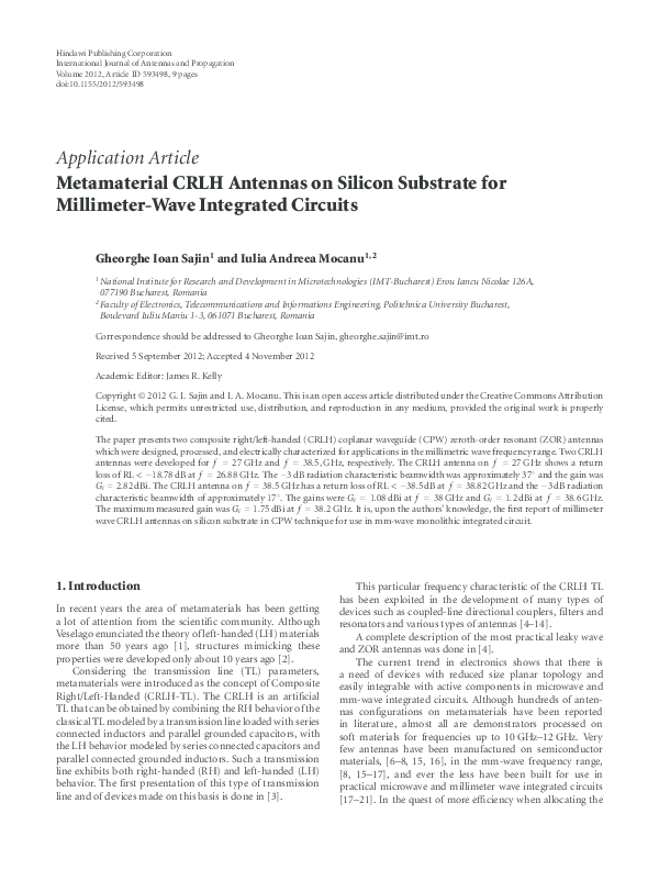 (PDF) Metamaterial CRLH Antennas on Silicon Substrate for Millimeter ...