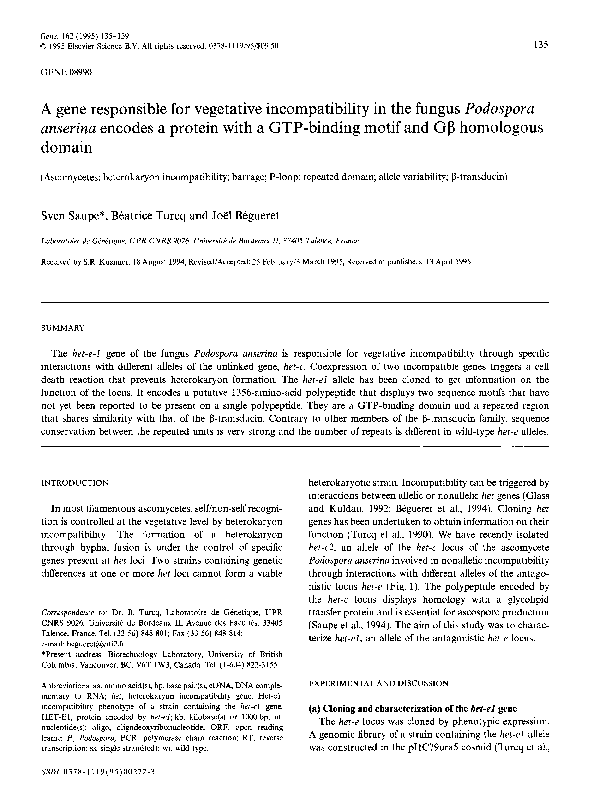 (PDF) A gene responsible for vegetative incompatibility in the fungus ...