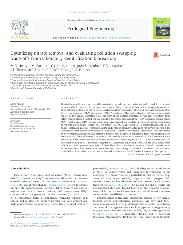 Pdf Optimizing Nitrate Removal And Evaluating Pollution Swapping Trade Offs From Laboratory