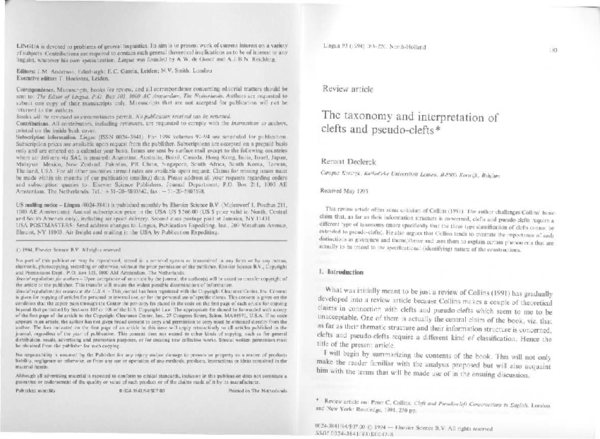 (PDF) The taxonomy and interpretation of clefts and pseudo-clefts