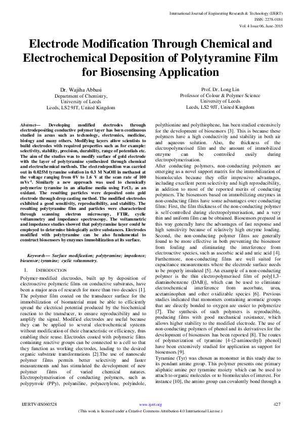 (PDF) Electrode Modification Through Chemical and Electrochemical ...