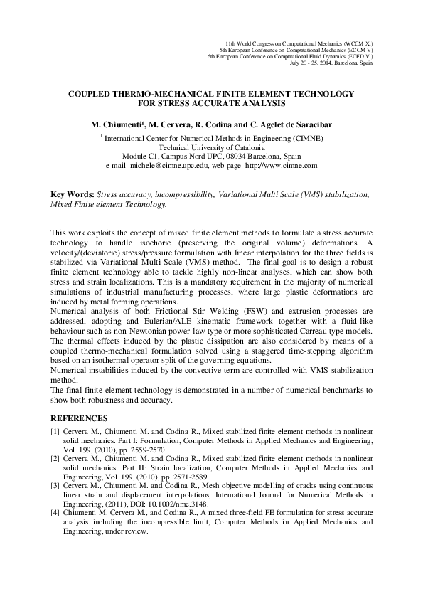 (PDF) Coupled thermo-mechanical finite element technology for stress accurate analysis