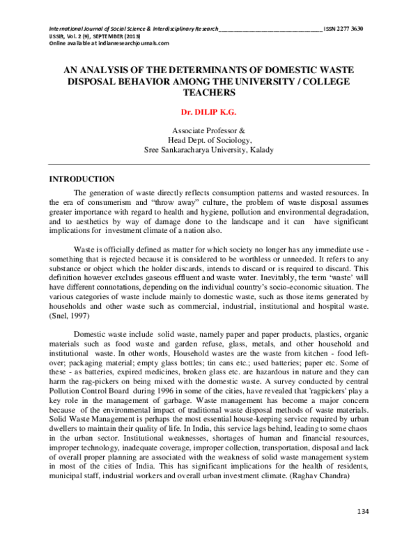 (PDF) AN ANALYSIS OF THE DETERMINANTS OF DOMESTIC WASTE DISPOSAL ...