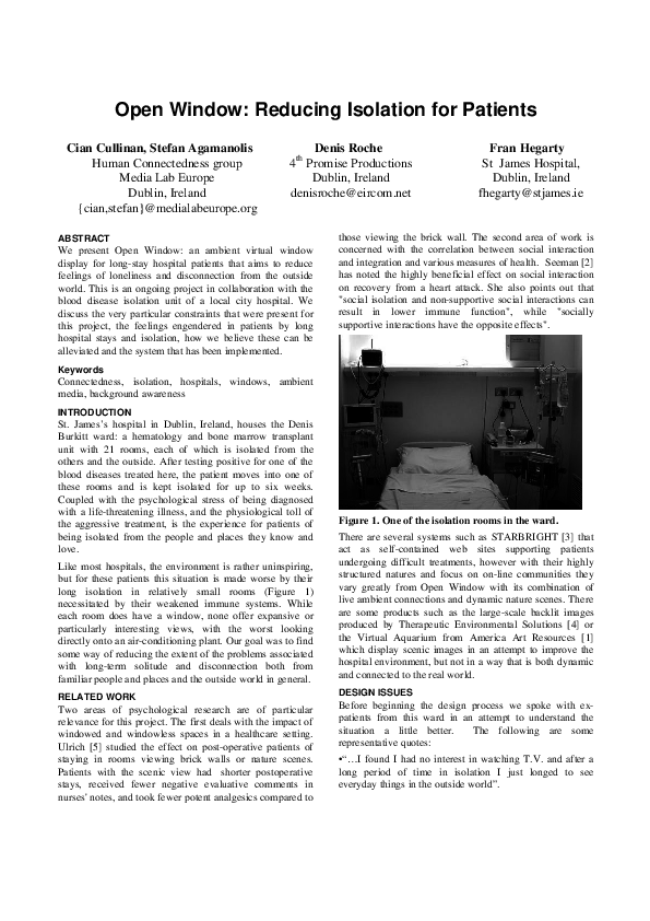 (PDF) Open Window: Reducing Isolation for Patients