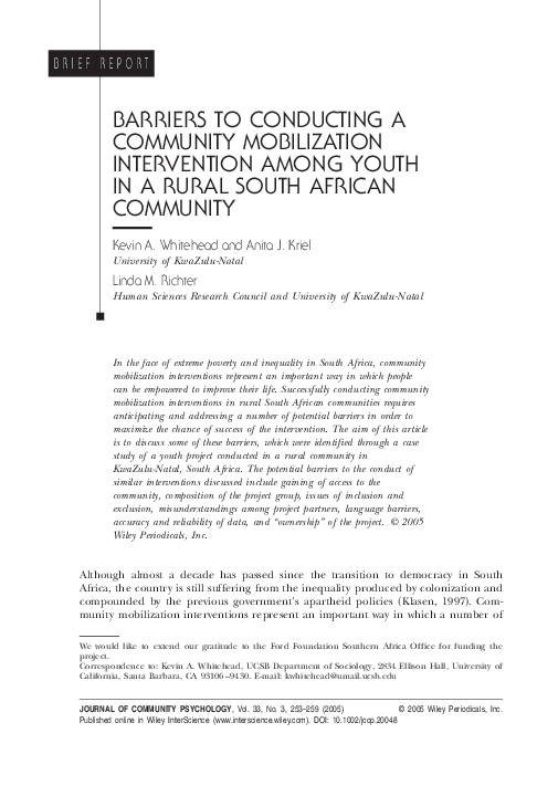 (PDF) Barriers to conducting a community mobilization intervention ...