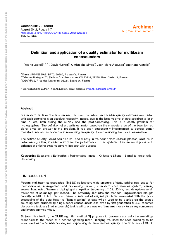(PDF) Definition and application of a quality estimator for multibeam ...